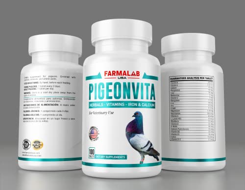 PIGEONVITA para Palomas 100Tabs Vitamins Minerals Aminoacids for Racing Pigeons Show Pigeons Rollers Hens Doves Vitaminas Minerales Aminoacidos