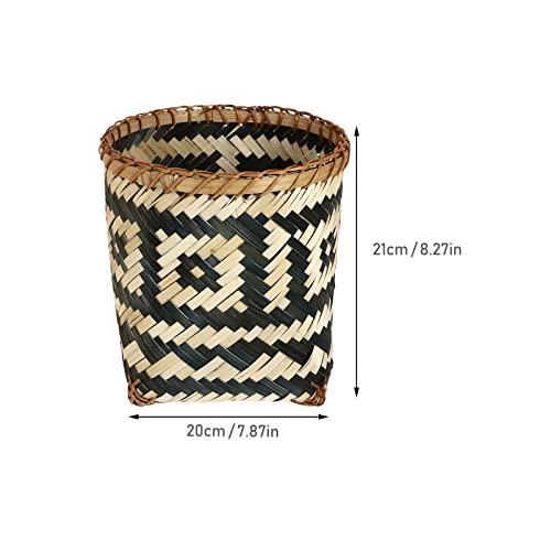 Housoutil Woven Waste Paper Bin: Round Wicker Rubbish Basket Rustic Wastebasket Garbage Can Sundries Container Flower Holder Pot Planter for Bathrooms Kitchens Home Office