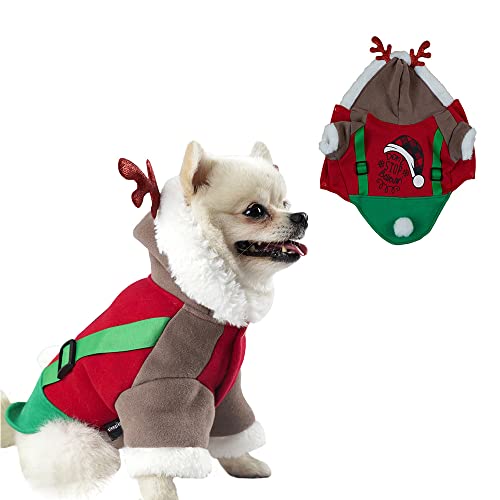 azuriaa Dog Cat Christmas Costumes Pet Cute Elk Cosplay Clothes Soft Winter Warm Hoodie Coat for Dogs & Cats