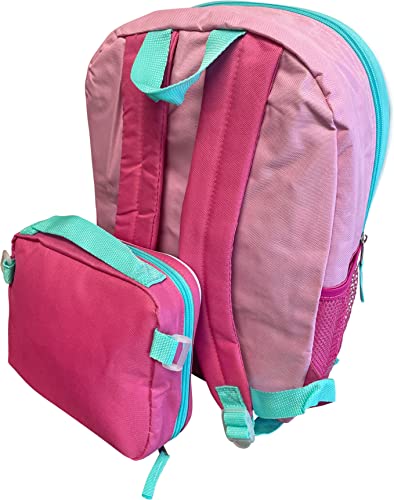 Fast Forward Stitch and Angel 15 Inch Kids Backpack With Removable Lunch Box (Pink-Aqua)