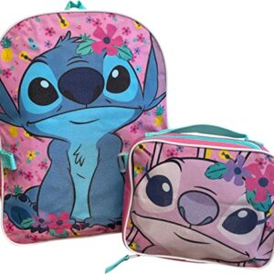 Fast Forward Stitch and Angel 15 Inch Kids Backpack With Removable Lunch Box (Pink-Aqua)