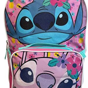 Fast Forward Stitch and Angel 15 Inch Kids Backpack With Removable Lunch Box (Pink-Aqua)