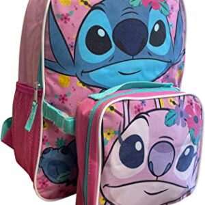 Fast Forward Stitch and Angel 15 Inch Kids Backpack With Removable Lunch Box (Pink-Aqua)