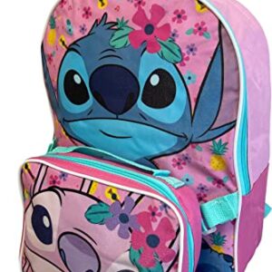 Fast Forward Stitch and Angel 15 Inch Kids Backpack With Removable Lunch Box (Pink-Aqua)