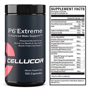 Cellucor P6 Extreme - Enhanced Support for Men | Supports Muscle Growth & Strength | Natural Support Supplement with TESTFACTOR, Ginseng, elevATP, DIM, SenActiv & Fenugreek - 150 Caps