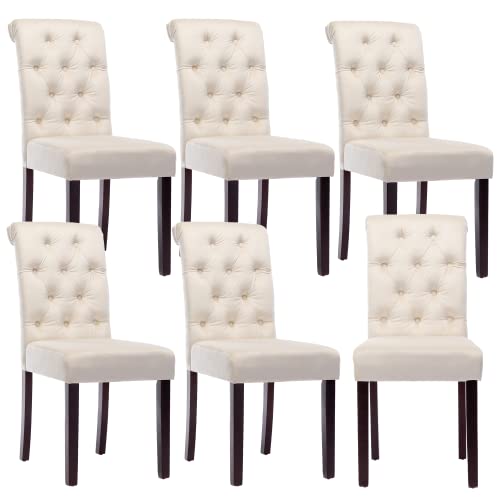 chairus Dining Chairs Set of 6 Mid Century Modern Living Room Chairs with Button Tufted High Back Velvet Armless Chair Comfy Upholstered Side Chairs for Kitchen/Restaurant/Bedroom, Cream White