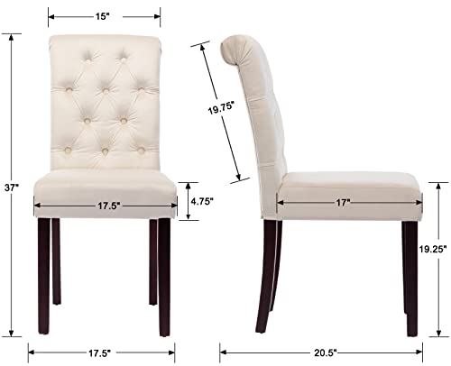 chairus Dining Chairs Set of 6 Mid Century Modern Living Room Chairs with Button Tufted High Back Velvet Armless Chair Comfy Upholstered Side Chairs for Kitchen/Restaurant/Bedroom, Cream White