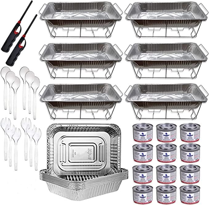 Chafing Dish Buffet Set Disposable | Buffet Servers and Warmers, Buffet Serving Kit | Includes Chafing Fuel, Wire Racks, Foil Pans Full Size, 9x13 Aluminum Pans Disposable, Serving Utensils| 50 Pieces