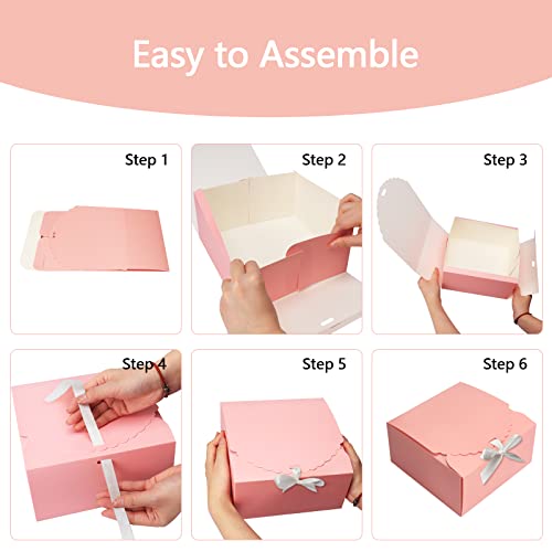 HYMENEX 12pcs gift boxes with Lids, Bridesmaid Proposal Box Pink , 8x8x4 inches with Ribbon for Presents Weddings Gift Chocolate Cupcake Crafting (Pink)