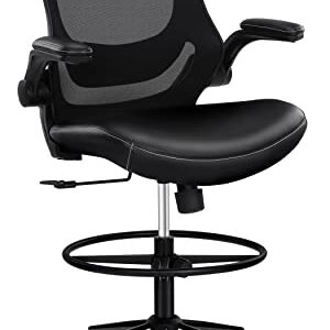 Misolant Drafting Chair, Tall Office Chair for Standing Desk, Office Chair Ergonomic Desk Chair with Height, Adjustable Lumbar Support and Footrest, Tall Adjustable Office Chair, (Black)