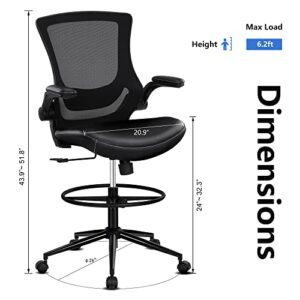 Misolant Drafting Chair, Tall Office Chair for Standing Desk, Office Chair Ergonomic Desk Chair with Height, Adjustable Lumbar Support and Footrest, Tall Adjustable Office Chair, (Black)