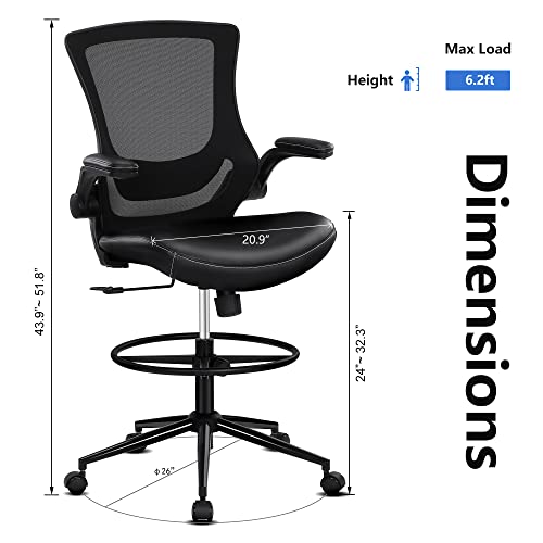 Misolant Drafting Chair, Tall Office Chair for Standing Desk, Office Chair Ergonomic Desk Chair with Height, Adjustable Lumbar Support and Footrest, Tall Adjustable Office Chair, (Black)