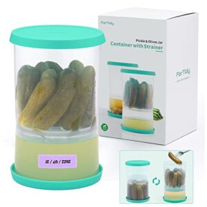 fortidy pickle jar/container with strainer flip & label – 47 oz large airtight storage, wide mouth, bpa free, dishwasher safe, goodbye juice finger, kitchen organization must-have versatile food saver