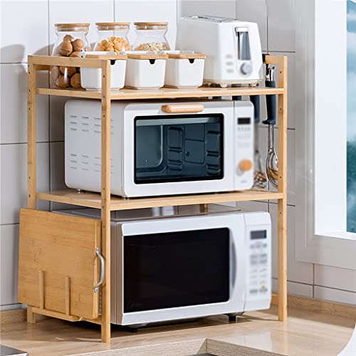 N/A Kitchen Countertop Storage Rack Multilayer Bamboo Adjustable Shelf Suitable (Color : B, Size : 67cm*55cm)