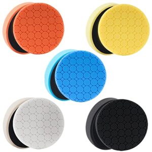 buffing polishing pads, 5pack 5.5 inch face for 5 inch backing plate compound buffing sponge pads cutting polishing pad kit for car buffer polisher, polishing and waxing