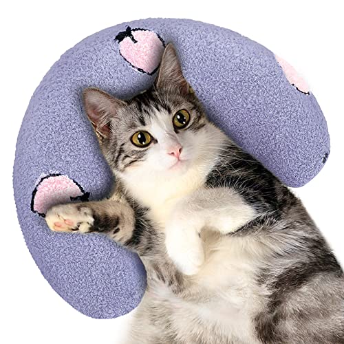 ucho Pillow for Cats, Ultra Soft Fluffy Pet Calming Toy Half Donut Cuddler, U-Shaped Pillow for Pet Cervical Protection Sleeping Improve- Purple