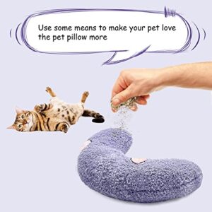 ucho Pillow for Cats, Ultra Soft Fluffy Pet Calming Toy Half Donut Cuddler, U-Shaped Pillow for Pet Cervical Protection Sleeping Improve- Purple