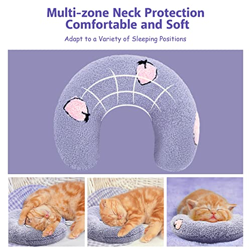 ucho Pillow for Cats, Ultra Soft Fluffy Pet Calming Toy Half Donut Cuddler, U-Shaped Pillow for Pet Cervical Protection Sleeping Improve- Purple