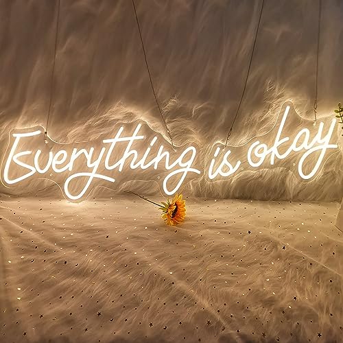 Everything is Okay Neon Sign for Girls Room Wall Decor, Adjustable Personalized Neon Signs for Club Bar Cafe Office Lounge Decoration, Gift, 39” x 9”, Warm White