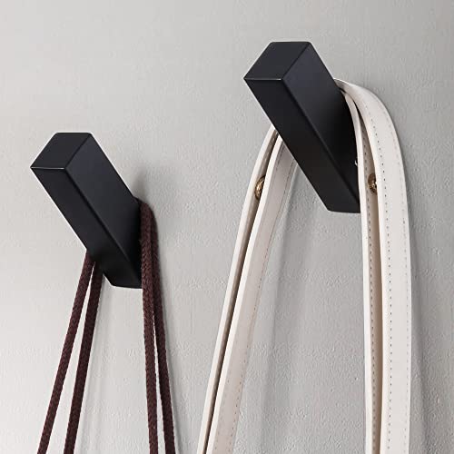 FGKQ Black Towel Hooks for Bathrooms, Stainless Steel Robe Coat Hooks Wall Mounted, Square Wall Hooks for Livingroom and Kitchen (2 Pack)