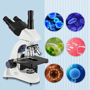 Professional Laboratory Research 40X-5000X Compound Trinocular Microscope for Adults Students with Storage Bag, Metal Eyepiece, Slides