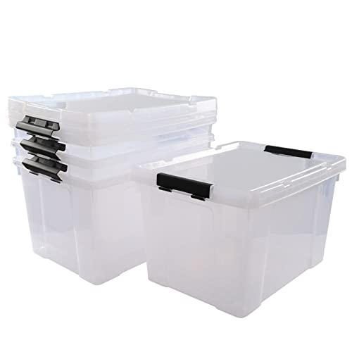 Kiddream 50 Quarts Large Clear Storage Box, Latching Container Bins with Wheels Set of 4