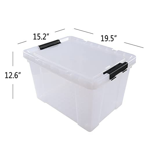 Kiddream 50 Quarts Large Clear Storage Box, Latching Container Bins with Wheels Set of 4