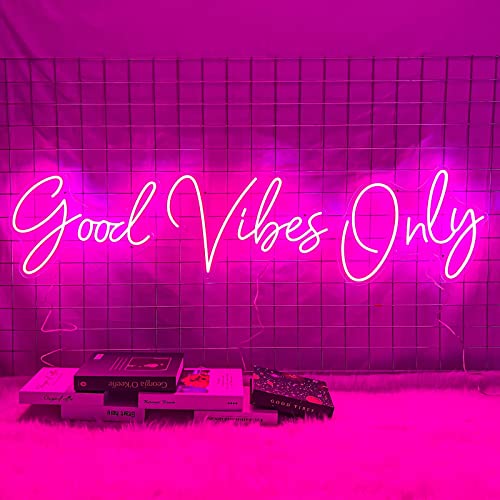 Good Vibes Only Neon Sign LED with Dimmable Neon Night Bedroom Home Wall Decor Bachelorette Party Birthday Wedding Bar Club Decor Reusable Large Neon Signs Pink