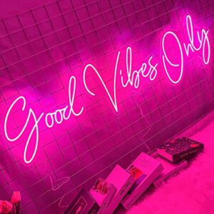 Good Vibes Only Neon Sign LED with Dimmable Neon Night Bedroom Home Wall Decor Bachelorette Party Birthday Wedding Bar Club Decor Reusable Large Neon Signs Pink