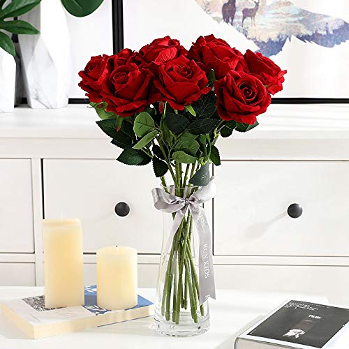 HENJADE Single Flannel Rose Flower Day Wedding Guide Flower Hotel Decoration Flower Artificial Flower Artificial Silk Flower (Brilliant Red )