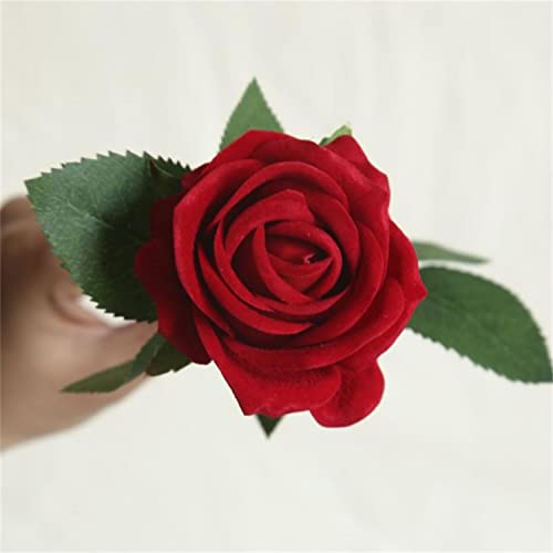 HENJADE Single Flannel Rose Flower Day Wedding Guide Flower Hotel Decoration Flower Artificial Flower Artificial Silk Flower (Brilliant Red )