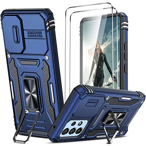 LeYi for Galaxy A53 5G Case: Samsung A53 5G Case with Slide Camera Cover + [2 Packs] Screen Protector, Full Body Military-Grade Case with Upgarde Kickstand for Samsung A53 5G, Navy Blue