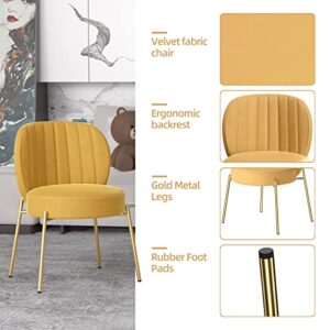 Sucrever Dining Chairs Set of 2, Upholstered Dining Chairs, Kitchen & Dining Room Chairs, Mid Century Modern Velvet Accent Chair with Gold Legs/Wide Seat for Dining Kitchen Living Room Bedroom, Yellow