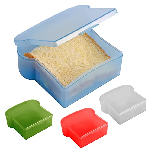 Abnaok 4PCS 20 Oz Toast Shape Sandwich Box, Food Grade PP Made, Allow Microwave Heating and Frozen Preservation, Food Storage Sandwich Containers for Lunch Prep