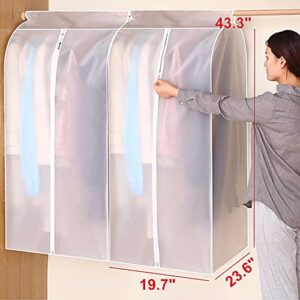 2 Pack 43" Large Clear Hanging Garment Bags for Storage Well Sealed Clothes Dust Cover with for Suit Coat Closet Rack (Rack not included)