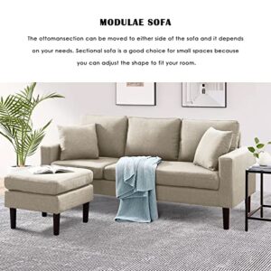 SoarFlash 72” Convertible Sectional Sofa Couch L-Shaped Couch Modern Linen Fabric 3-Seat Sofa Sectional with Reversible Chaise for Office,Living Room/Small Space(Beige)