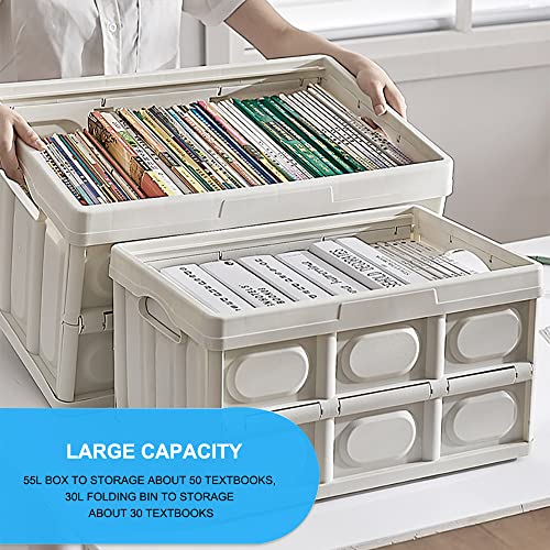 Folding Storage Bin with MDF Lid, 55L Storage Box Container Stackable Shelf Baskets Cloth Closet Car Organizers Outdoor Picnic Transport Box Toy Clothes Books Holder Plastic Collapsible Tote Crate