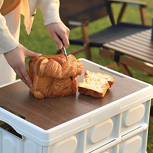 Folding Storage Bin with MDF Lid, 55L Storage Box Container Stackable Shelf Baskets Cloth Closet Car Organizers Outdoor Picnic Transport Box Toy Clothes Books Holder Plastic Collapsible Tote Crate