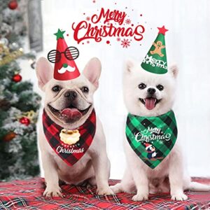 IDOLPET Dog Christmas Outfit Bandanas Hat Classic Plaid Pet Dog Christmas New Year Holiday Bandana Scarf Triangle Bibs Kerchief Costume Accessories for Small Medium Large Dogs Cats Pets (Red)…