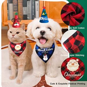 IDOLPET Dog Christmas Outfit Bandanas Hat Classic Plaid Pet Dog Christmas New Year Holiday Bandana Scarf Triangle Bibs Kerchief Costume Accessories for Small Medium Large Dogs Cats Pets (Red)…