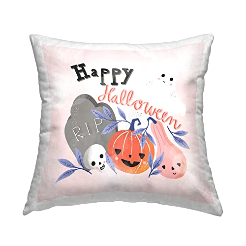 Stupell Industries Happy Halloween Smiling Festive Gourds Design by Dominika Godette Throw Pillow, 18 x 18, Pink