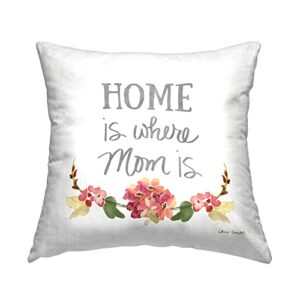 stupell industries mom is red floral blossom border design by lanie loreth throw pillow, 18 x 18, grey