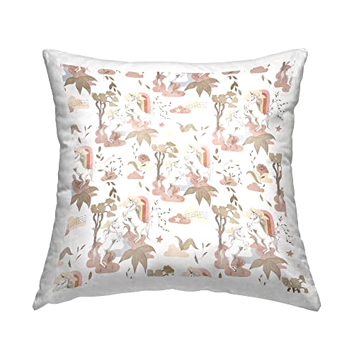 Stupell Industries Modern Unicorn Toile Pattern Floral Rainbow Stars Design by Daphne Polselli Throw Pillow, 18 x 18, Pink