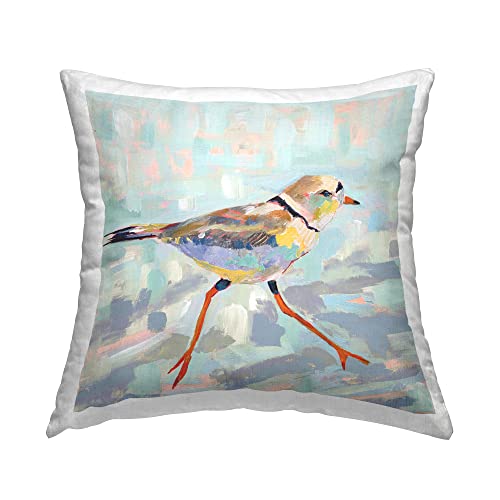 Stupell Industries Little Bird Stepping Blue Blocked Background Design by Jeanette Vertentes Throw Pillow, 18 x 18, Multi-Color