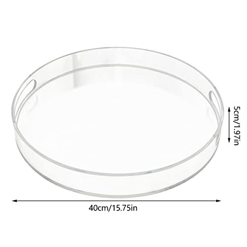 Acrylic Tray, Clear Serving Tray with Handles Decorative Tray Organizer for Coffee Table Bathroom Kitchen Office, 15.75 x 15.75 x 1.97inch