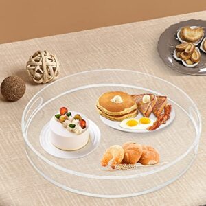 Acrylic Tray, Clear Serving Tray with Handles Decorative Tray Organizer for Coffee Table Bathroom Kitchen Office, 15.75 x 15.75 x 1.97inch