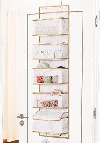 MYTHAUS Over Door Hanging Organizer - Wall Mount Closet Organizer 5-Shelf, Back of Door Bathroom Organizer with Clear Window,Storage for Baby Nursery/Pantry/Bedroom/Make up (White Marble)