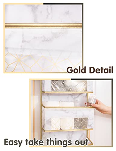 MYTHAUS Over Door Hanging Organizer - Wall Mount Closet Organizer 5-Shelf, Back of Door Bathroom Organizer with Clear Window,Storage for Baby Nursery/Pantry/Bedroom/Make up (White Marble)