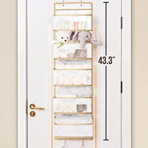 MYTHAUS Over Door Hanging Organizer - Wall Mount Closet Organizer 5-Shelf, Back of Door Bathroom Organizer with Clear Window,Storage for Baby Nursery/Pantry/Bedroom/Make up (White Marble)