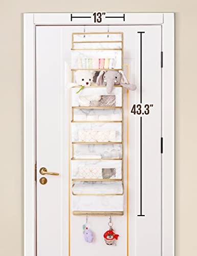 MYTHAUS Over Door Hanging Organizer - Wall Mount Closet Organizer 5-Shelf, Back of Door Bathroom Organizer with Clear Window,Storage for Baby Nursery/Pantry/Bedroom/Make up (White Marble)